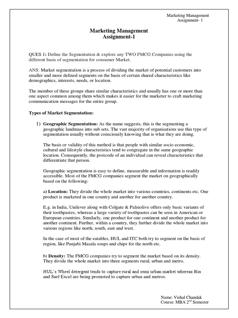 Marketing Management - Assignment | PDF | Market Segmentation | Marketing