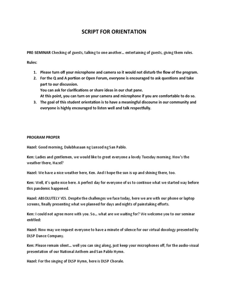 Script For Orientation: Weather There, Hazel? | PDF