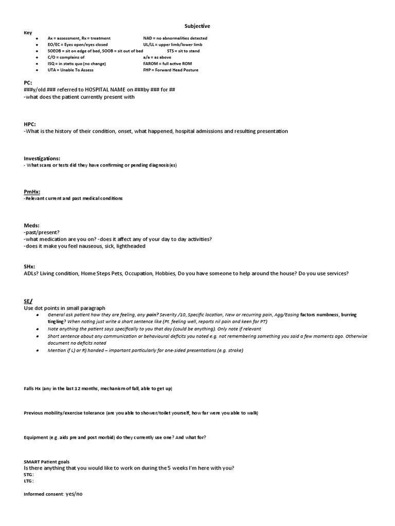 Subjective Examination and Objective Examination in A Rehab Setting ...