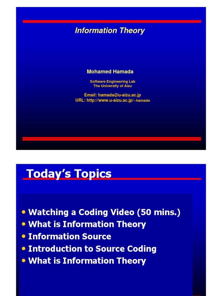 Information Theory: Mohamed Hamada | PDF | Code | Information