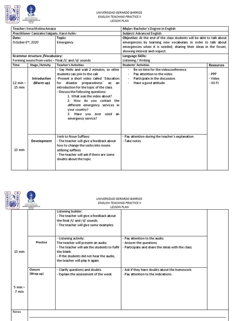 Emergency Vocabulary Lesson Plan | PDF | Lesson Plan | English Language