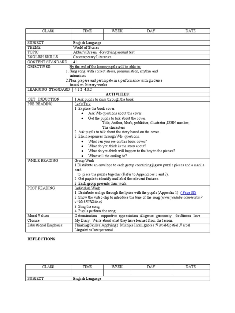 Lesson Plan Short Stories Year 6 | PDF | Question | Dream