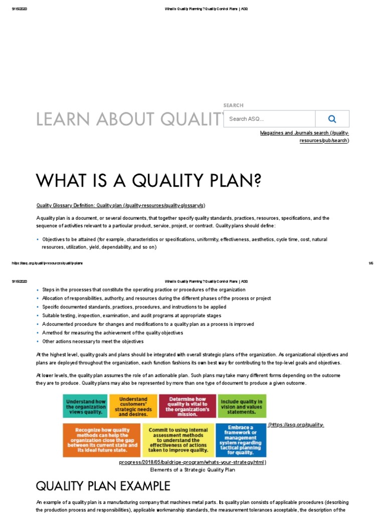 What Is Quality Planning - Quality Control Plans - ASQ | PDF | Quality ...