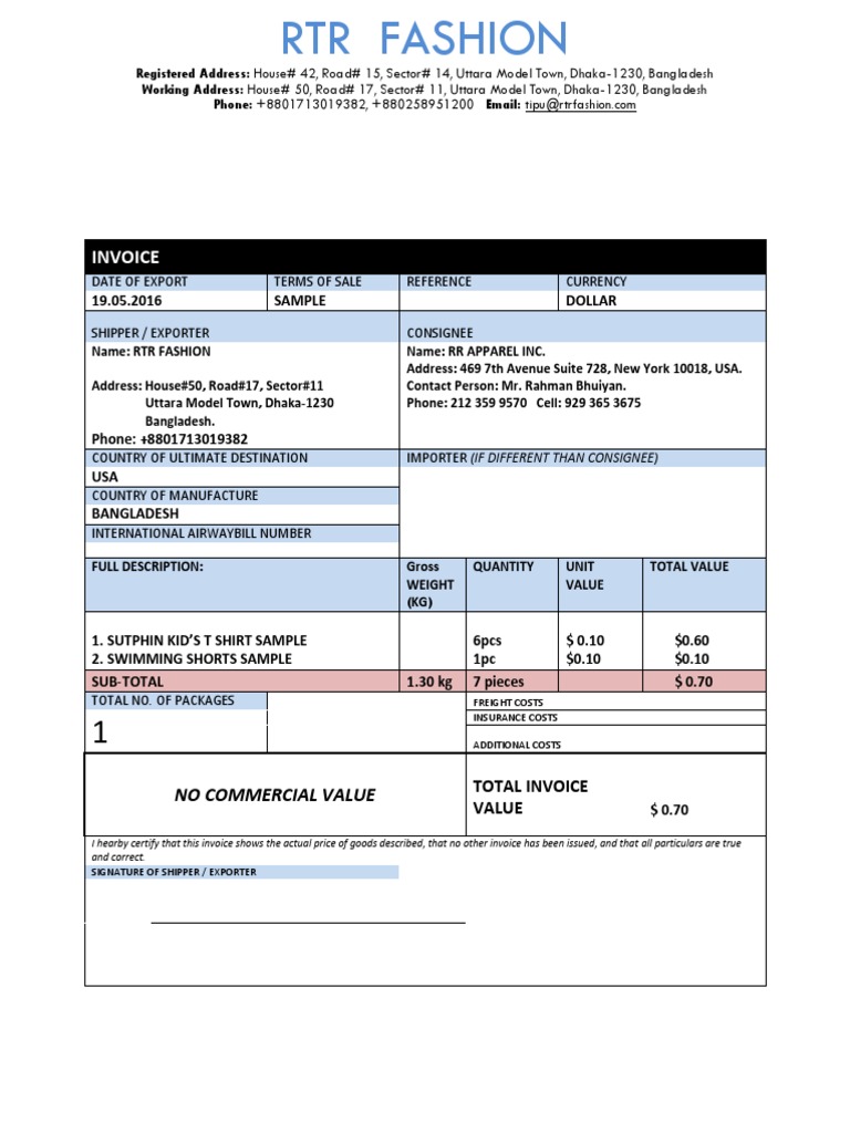 Invoice Sample RTR.19.05.16 | PDF | Economies | Trade