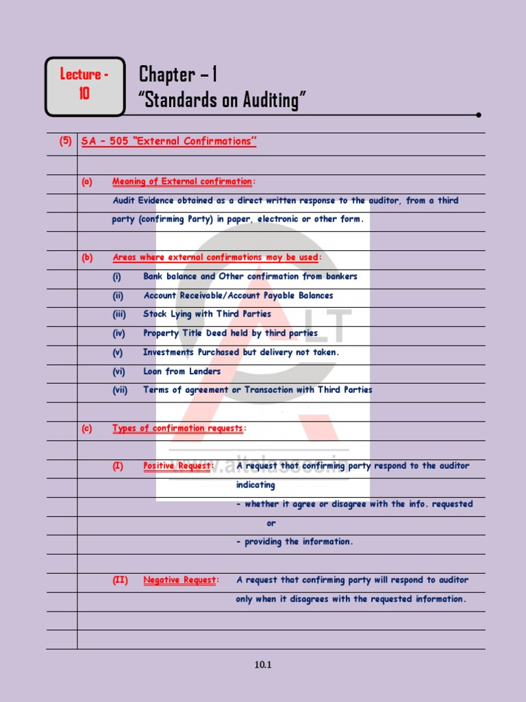 Lecture 10 - Standards On Auditing (SA 505, 510 and 520) PDF | Download ...