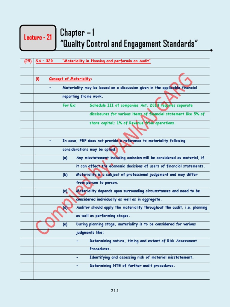 Lecture 21 - Standards On Auditing (SA 320 and 402) PDF | PDF | Audit ...