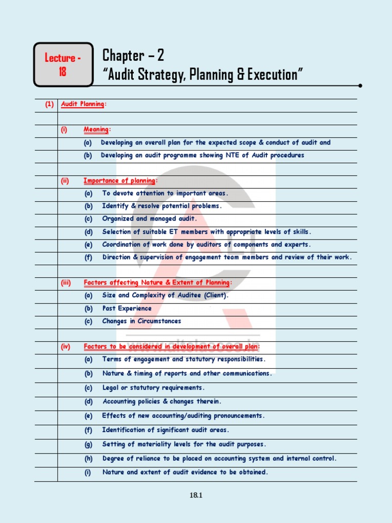 Chapter - 2 "Audit Strategy, Planning & Execution": Lecture - 18 | PDF ...