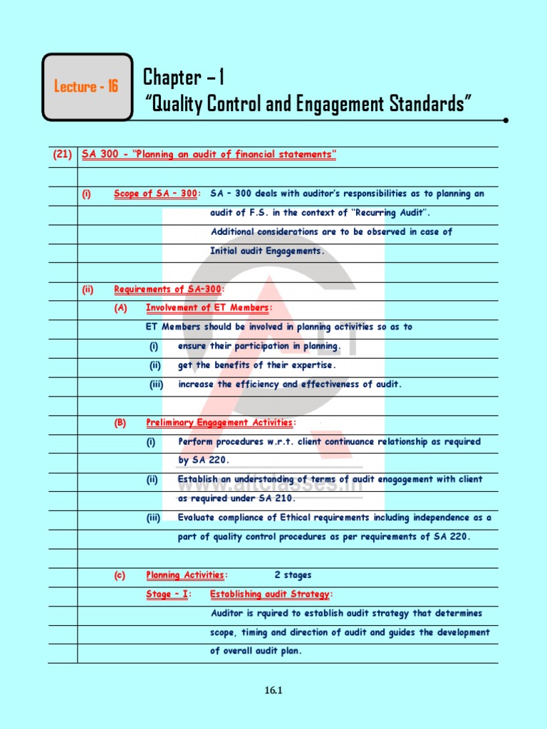 Lecture 16 - Standards On Auditing (SA 300 and 315) | Download Free PDF ...