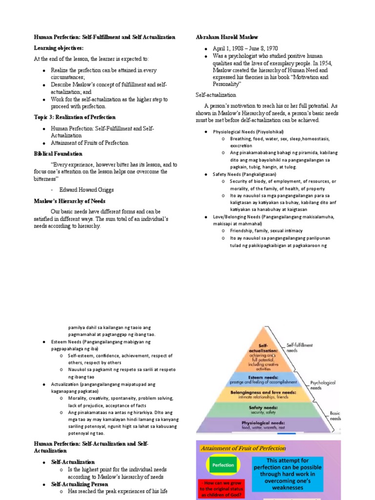 3 Human Perfection - Self-Fulfillment and Self-Actualization | PDF ...