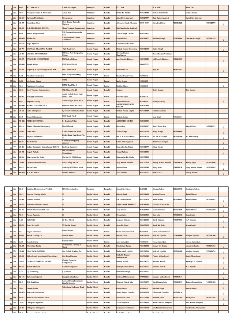 Document appears to be a list of life insurance policies containing ...