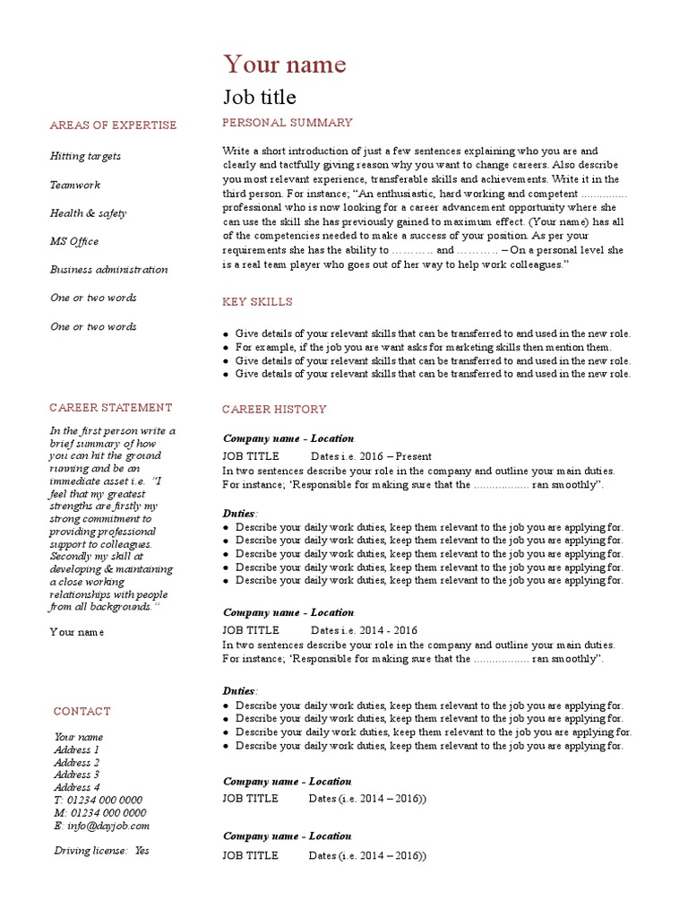 Career Change CV Template Guide | PDF | Cognition | Psychological Concepts