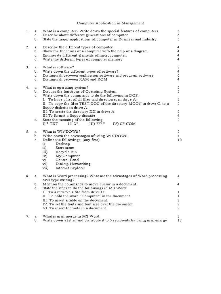 Computer Application in Management | Download Free PDF | Word Processor ...