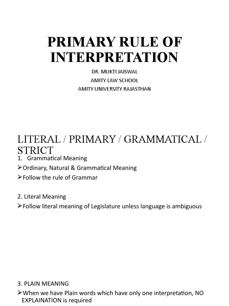 Primary Rules of Statutory Interpretation | PDF