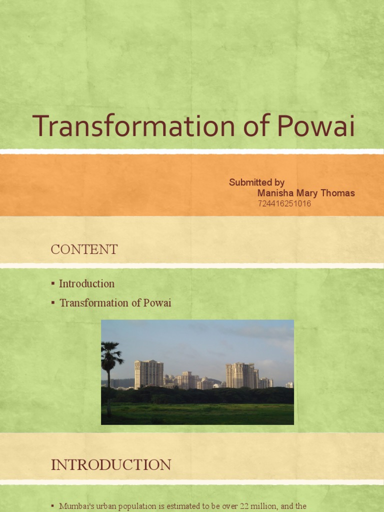 Transformation of Powai: Submitted by Manisha Mary Thomas | PDF | Water ...