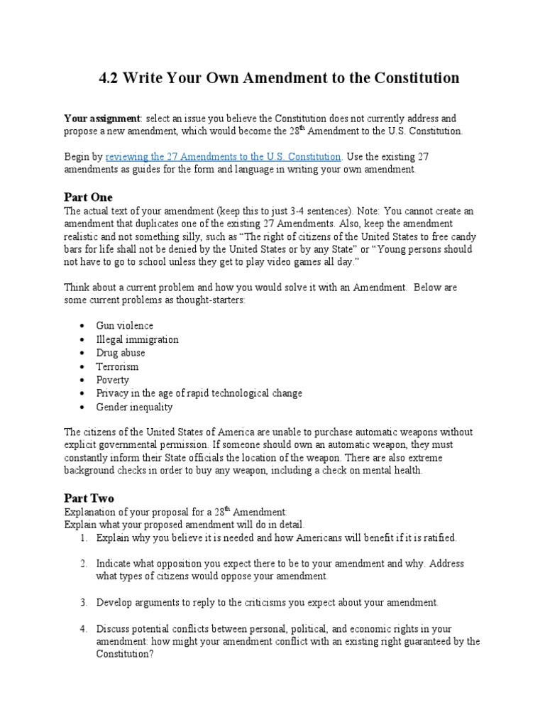 4.2 Write Your Own Amendment To The Constitution: Part One | PDF ...