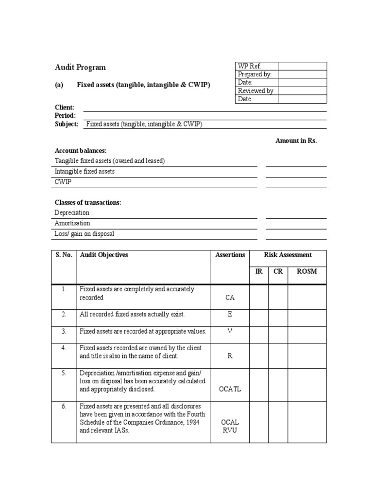 Audit Program-Fixed Assets | PDF | Depreciation | Intangible Asset
