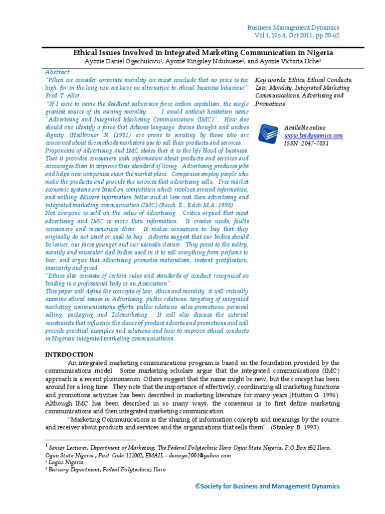 Ethical Issues Involved Integrated PDF | PDF | Marketing Communications ...