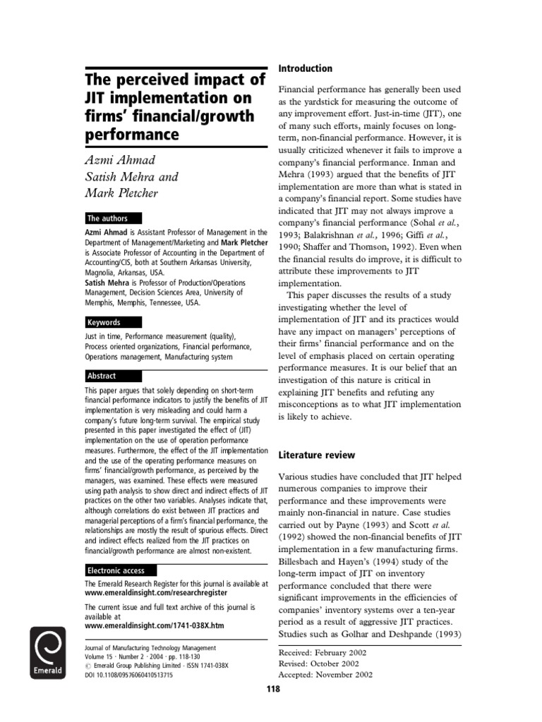 Ahmad 2014 - The Perceived Impact of JIT Implementation On Firms ...
