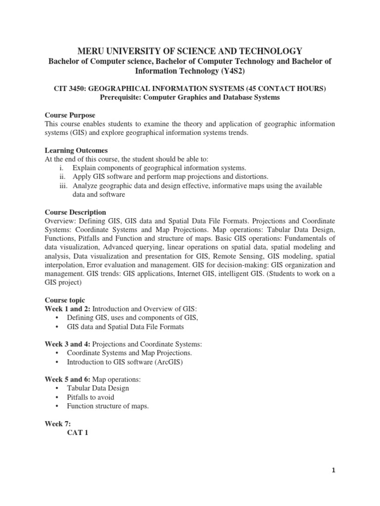 Cit 3450 Course Outline PDF | PDF | Spatial Analysis | Geographic ...