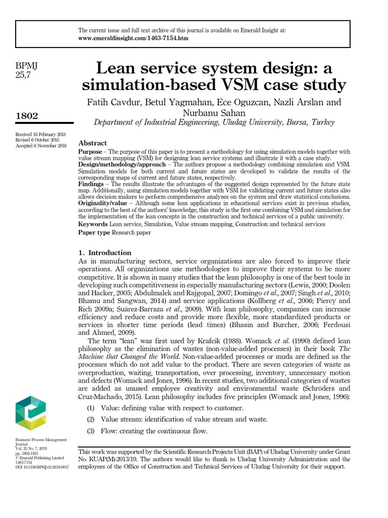 Cavdur 2018 Lean Service System Design A Simulation-Based VSM Case ...