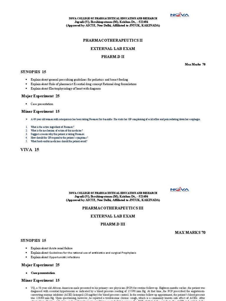 Dr. Pragna Pharm.d External Lab Question Papers | PDF | Pharmaceutical Industry | Health Sciences