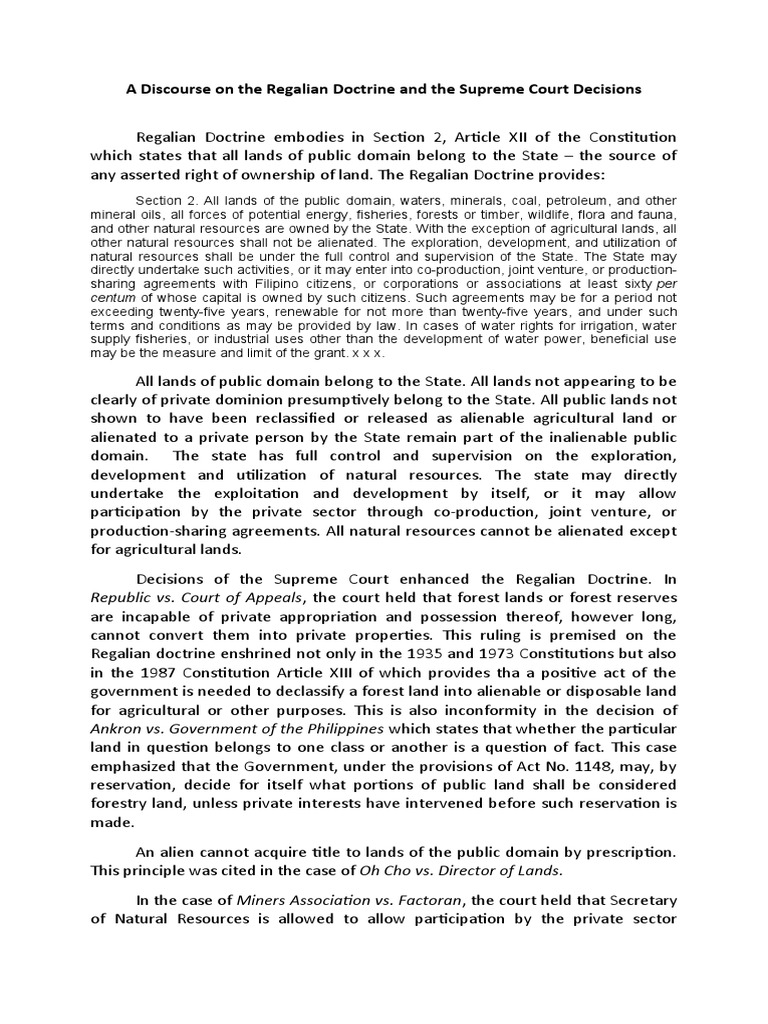 Regalian Doctrine Paper | PDF | Ownership | Supreme Courts