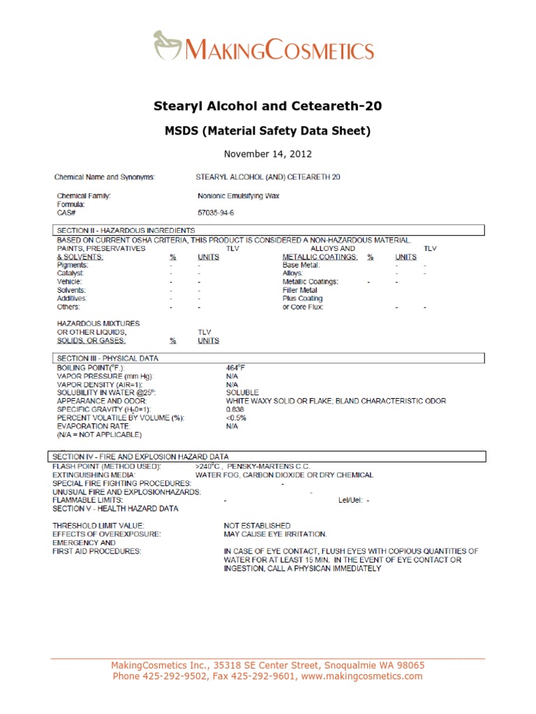 PROMULGEN G Msds-Stearyl-Alcohol-Ceteareth-20 PDF | PDF
