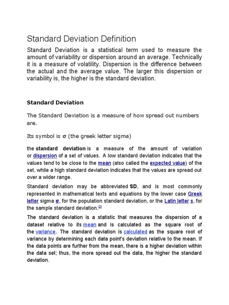 Standard Deviation Definition | PDF | Standard Deviation | Variance