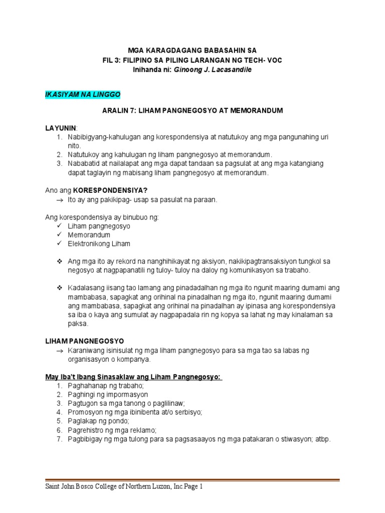 Fil 3 (Tech Voc) READING MATERIALS 9 | PDF