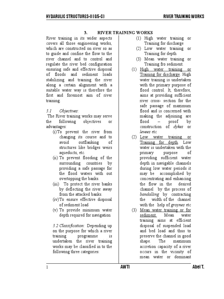 River Training Works: 3.1 Objectives | PDF | Levee | River