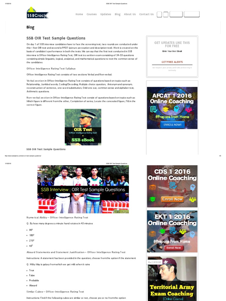 SSB Oir Test Sample Questions PDF | PDF | Intelligence | Test (Assessment)