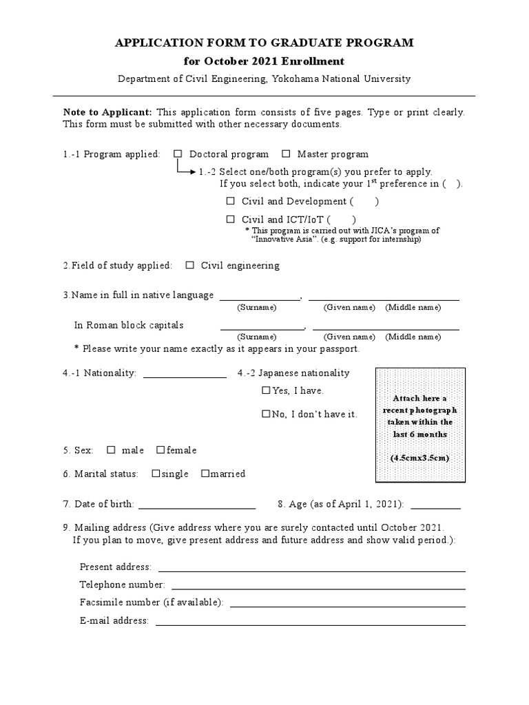Application Form To Graduate Program For October 2021 Enrollment | PDF ...
