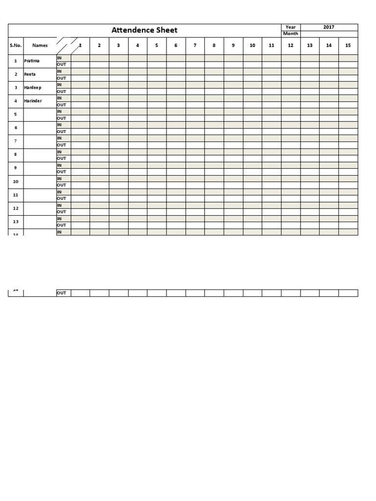 Attendance Sheet Format | PDF
