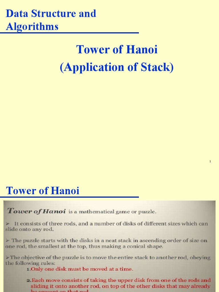 Tower of Hanoi (Application of Stack) : Data Structure and Algorithms | PDF