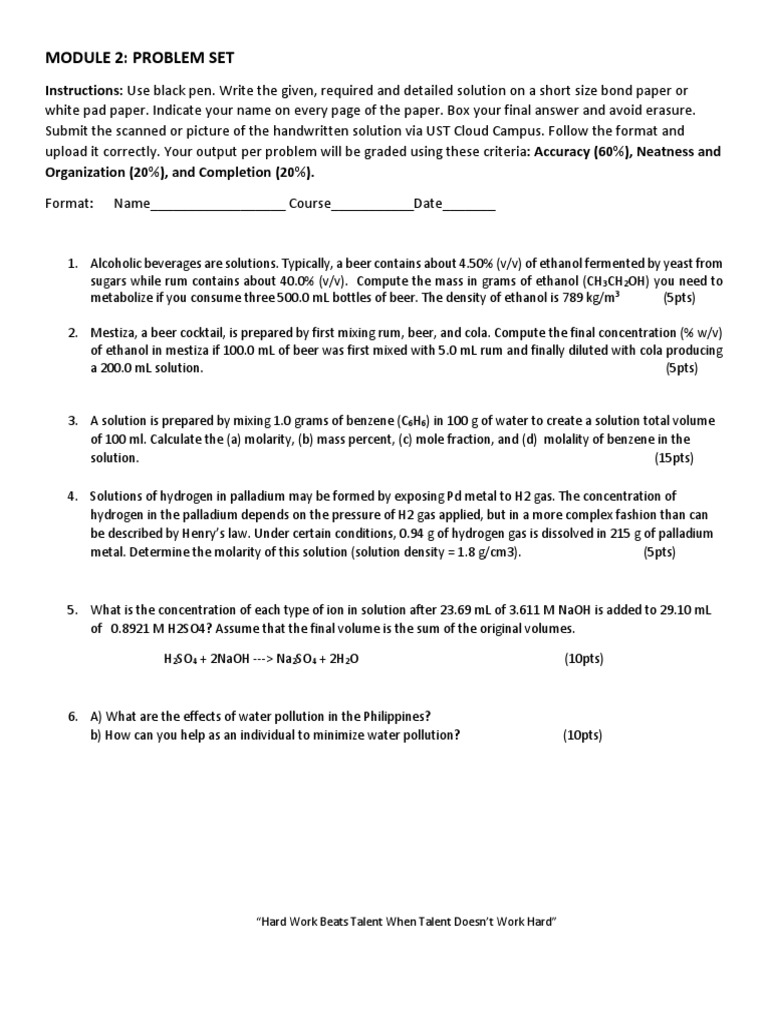 Module 2 - Problem Set | PDF | Solution | Ethanol