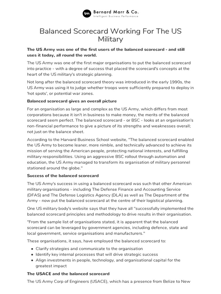 US Army's Strategic Use of Balanced Scorecard | PDF | United States ...