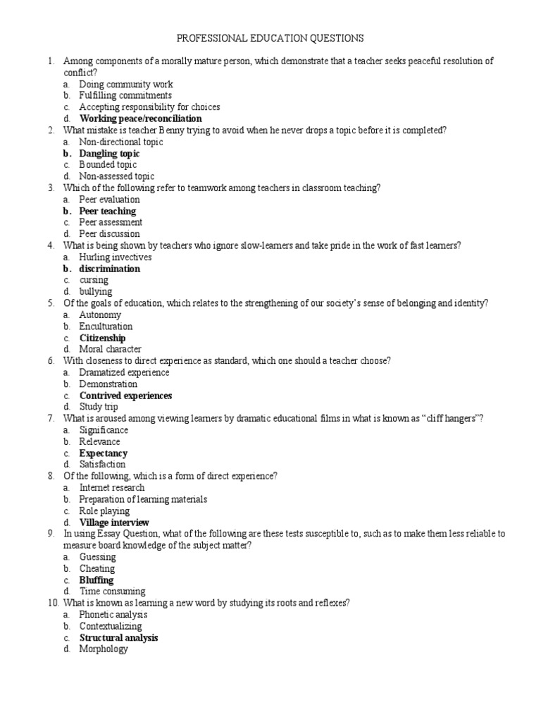 Professional Education Questions | PDF | Educational Assessment | Teachers