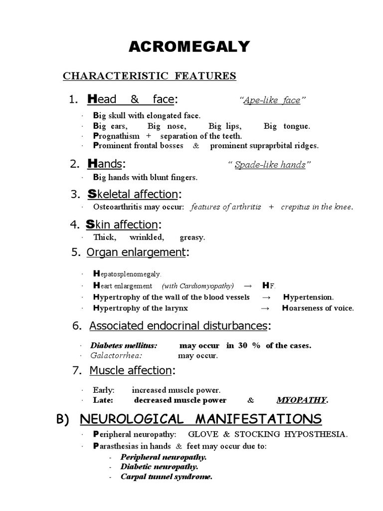 Acromegaly: Characteristic Features | PDF