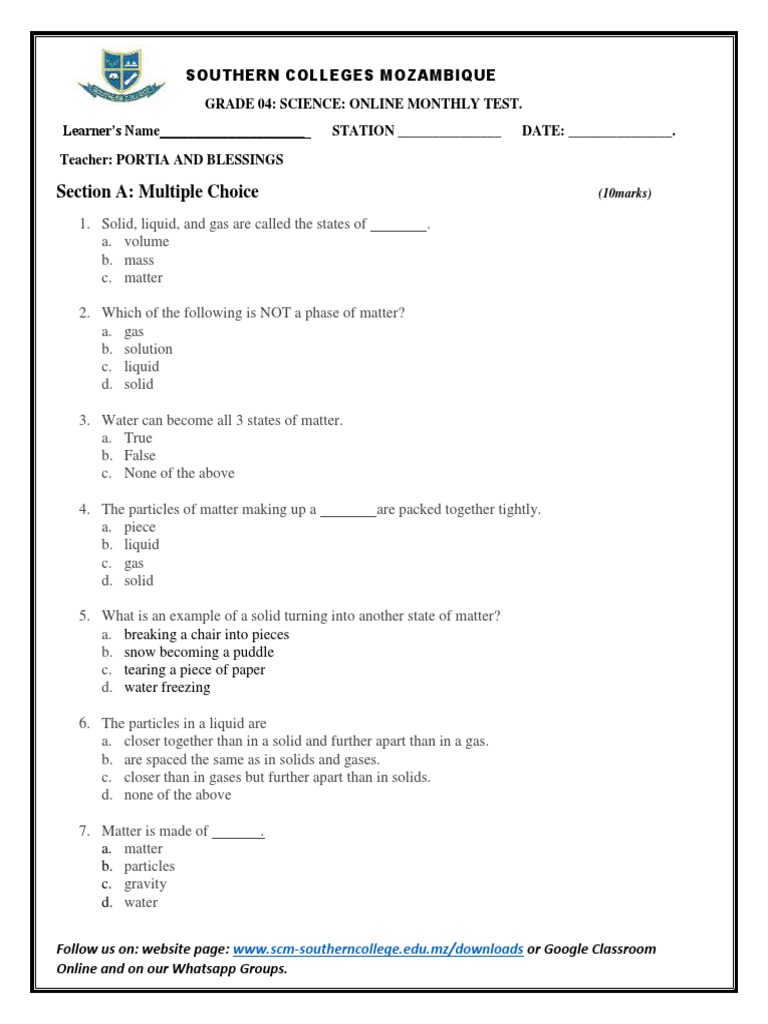Science April Online Test | PDF | Gases | Liquids