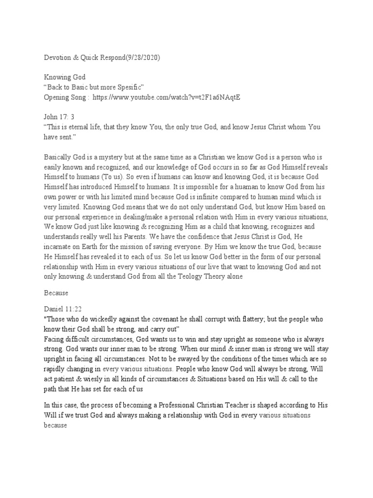 Devosi Knowing God | PDF | Eternal Life (Christianity) | God