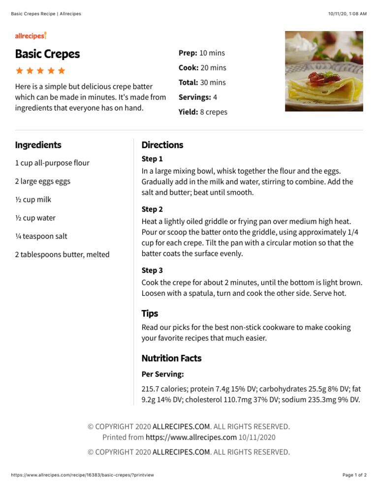 Basic Crepes Recipe - Allrecipes PDF | PDF | Cookware And Bakeware ...