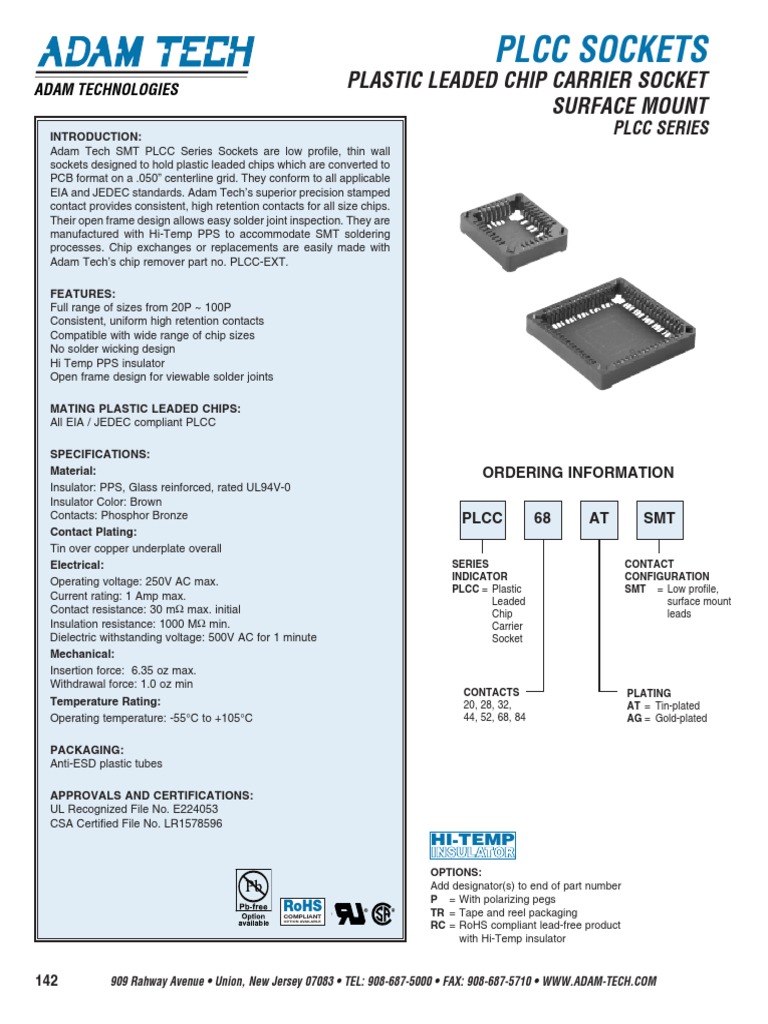 PLCC Sockets: Plastic Leaded Chip Carrier Socket Surface Mount | PDF ...
