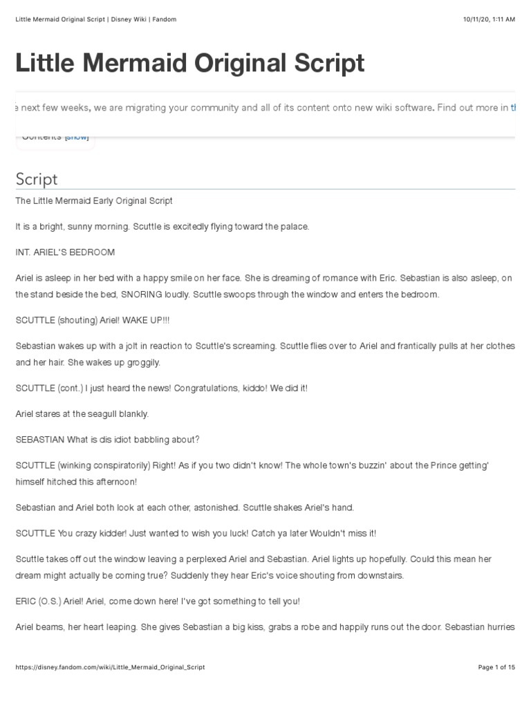 Little Mermaid Original Script - Disney Wiki - Fandom | PDF | Nature