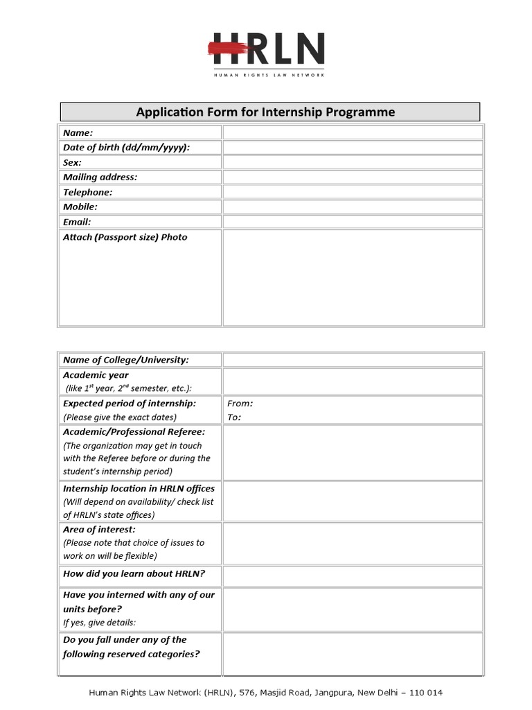 Application Form For Internship Programme: (From: To | PDF