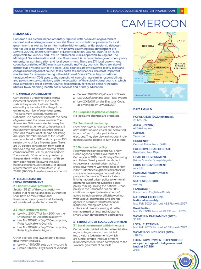 Cameroon: The Local Government System in Cameroon Country Profile 2019 ...