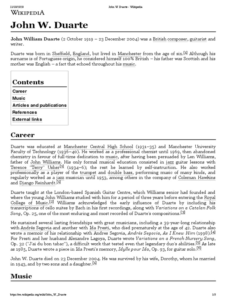 John W. Duarte | PDF | Performing Arts | Classical Music