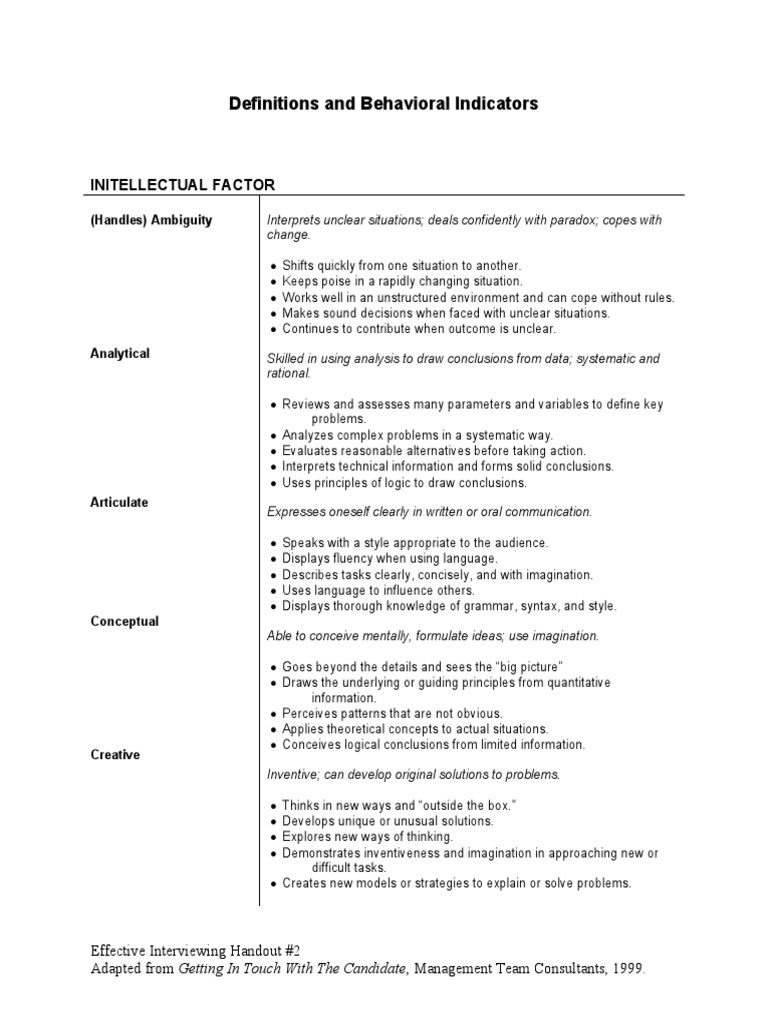 Effective Interviewing #2 Behavioral Indicators | PDF | Motivation ...