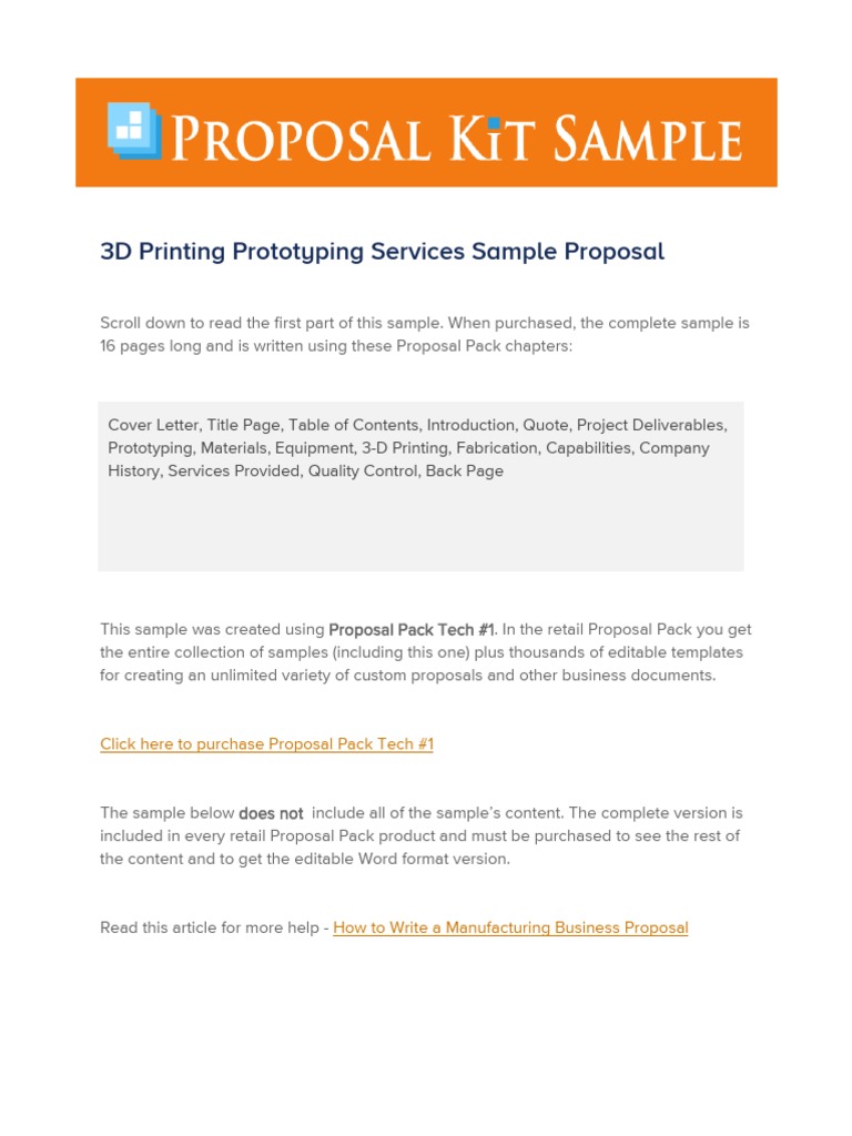 3d Printing and Prototyping Services Sample Proposal | PDF | 3 D ...