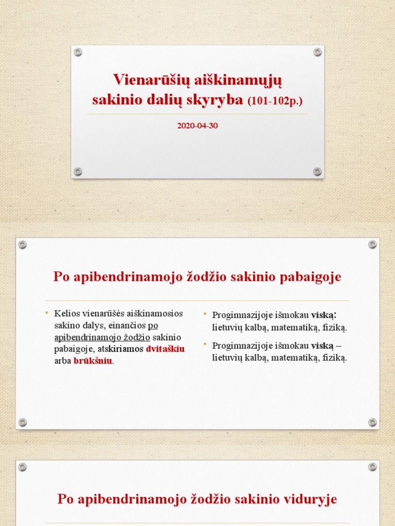 Aiškinamųjų Sakinio Dalių Skyryba | PDF