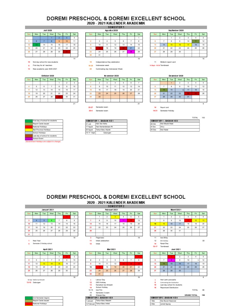 Doremi Preschool & Doremi Excellent School: 2020 - 2021 Kalender Akademik | PDF | Academia ...
